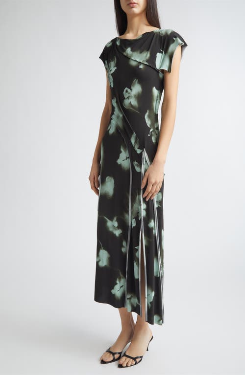 JASON WU Jason Wu Collection Blurred Floral Print Draped Jersey Maxi Dress
